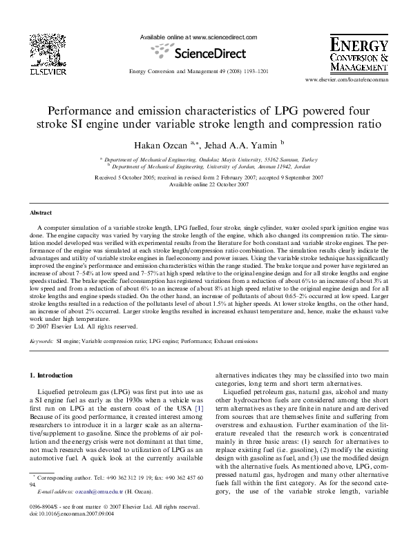 (PDF) Performance and emission characteristics of LPG powered four stroke SI engine under ...