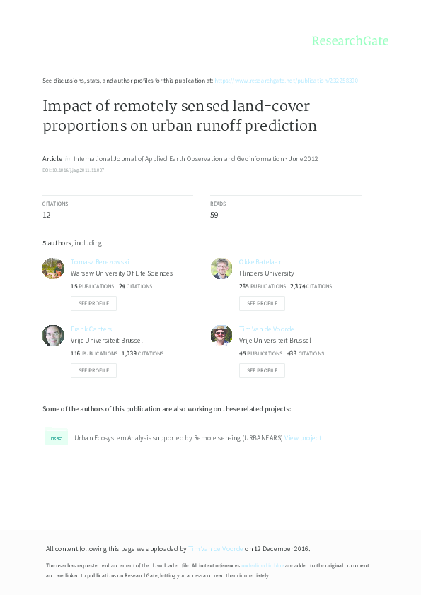 (PDF) Impact of remotely sensed land-cover proportions on urban runoff prediction