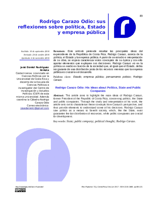 (PDF) Rodrigo Carazo Odio: sus reflexiones sobre política, Estado y ...