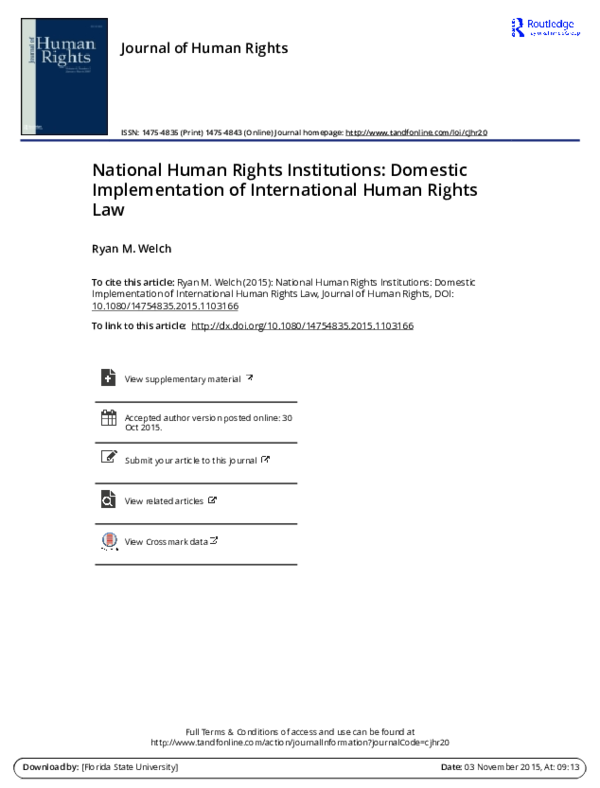 (PDF) National Human Rights Institutions: Domestic Implementation of ...