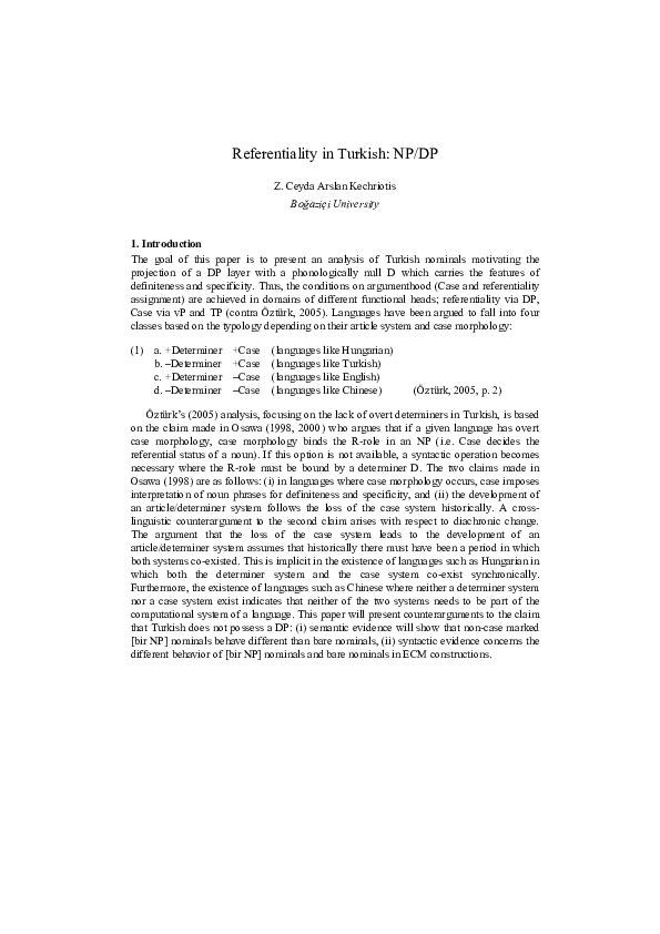 (PDF) Referentiality in Turkish: NP/DP (In S. Ay et al. (eds.) 2009 ...