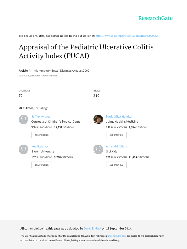 (PDF) Appraisal of the pediatric ulcerative colitis activity index (PUCAI)