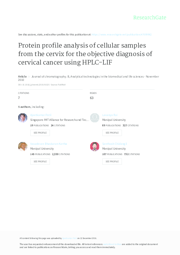 (PDF) Protein profile analysis of cellular samples from the cervix for ...