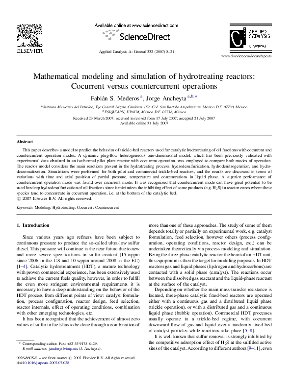 Pdf Mathematical Modeling And Simulation Of Hydrotreating Reactors