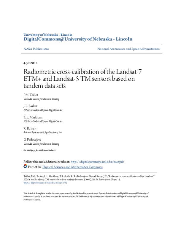 (PDF) Radiometric cross-calibration of the Landsat-7 ETM+ and Landsat-5 ...