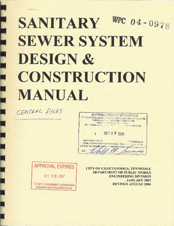 (PDF) Sanitary Sewer System Design and Construction Manual
