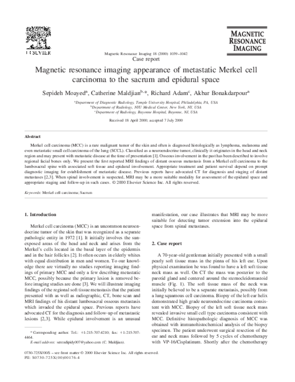 (PDF) Magnetic resonance imaging appearance of metastatic Merkel cell ...