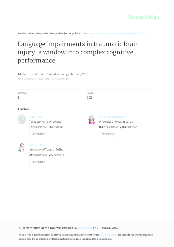 (PDF) Language impairments in traumatic brain injury