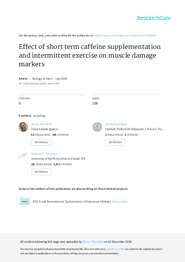 (PDF) Effect of short term caffeine supplementation and intermittent ...