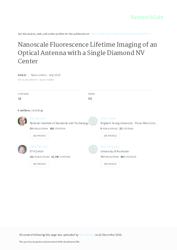 (PDF) Nanoscale Fluorescence Lifetime Imaging of an Optical Antenna ...