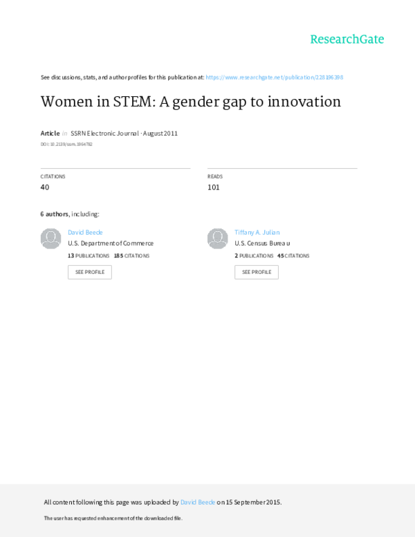 (PDF) Women in STEM: A gender gap to innovation
