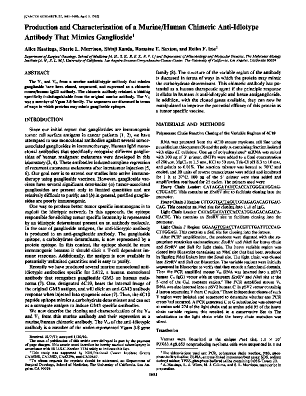 (PDF) Production and Characterization of a Murine/Human Chimeric Anti ...