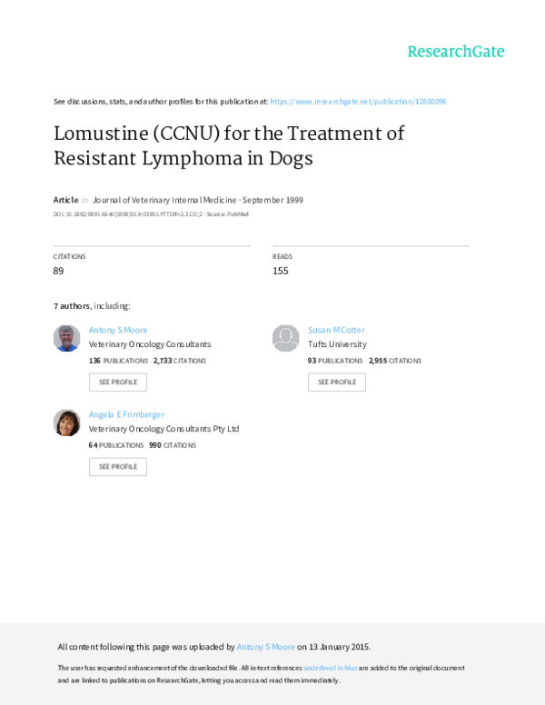 (PDF) Lomustine (CCNU) for the treatment of resistant lymphoma in dogs