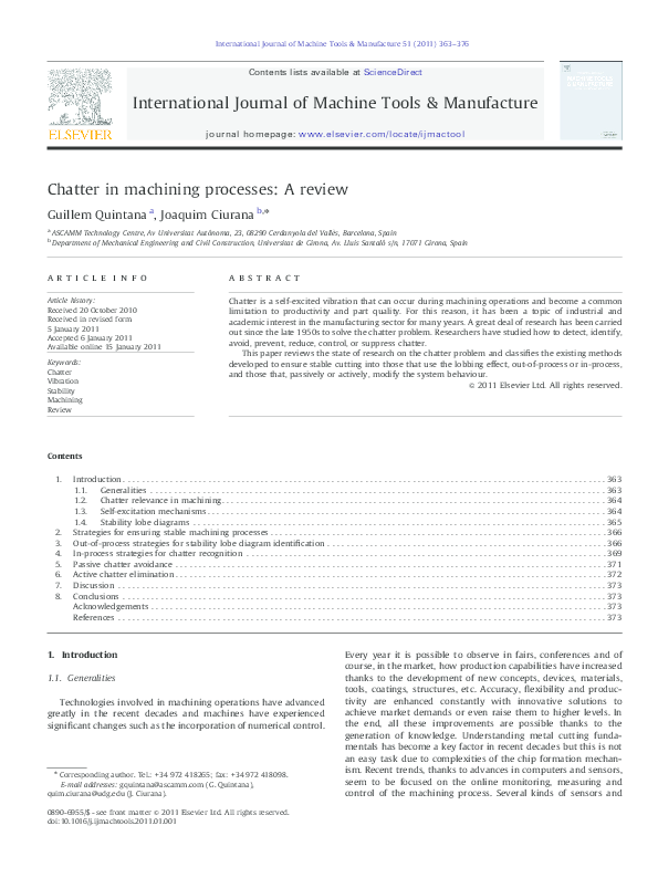 (PDF) Chatter in machining processes: A review