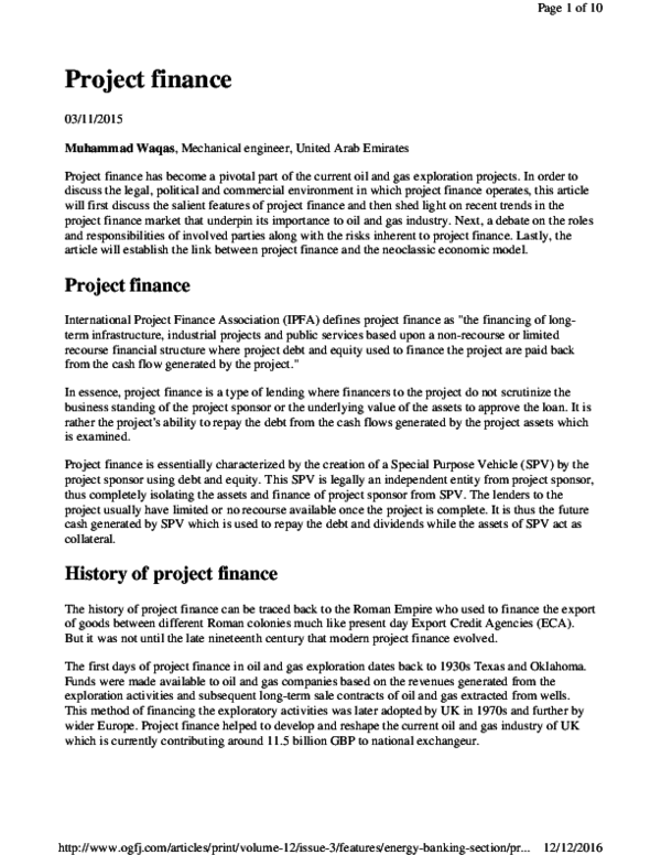(PDF) Project Finance Risk Management
