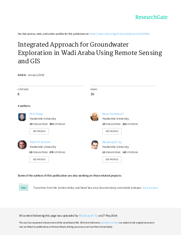 Pdf Integrated Approach For Groundwater Exploration In Wadi Araba Using Remote Sensing And Gis
