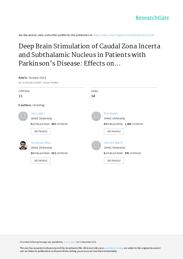 (PDF) Deep brain stimulation of caudal zona incerta and subthalamic ...