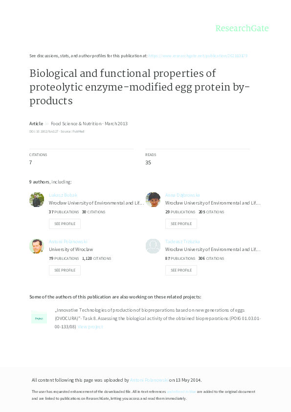 (PDF) Biological and functional properties of proteolytic enzyme ...