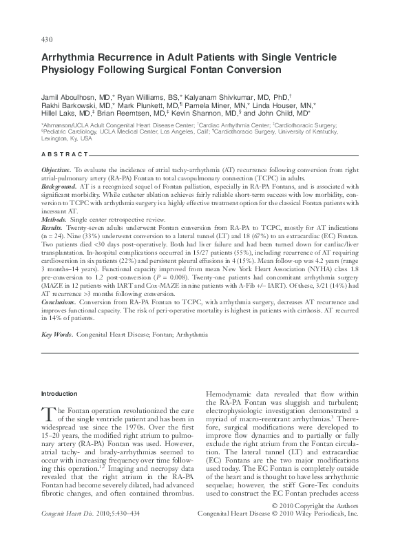 (PDF) Arrhythmia Recurrence in Adult Patients with Single Ventricle ...