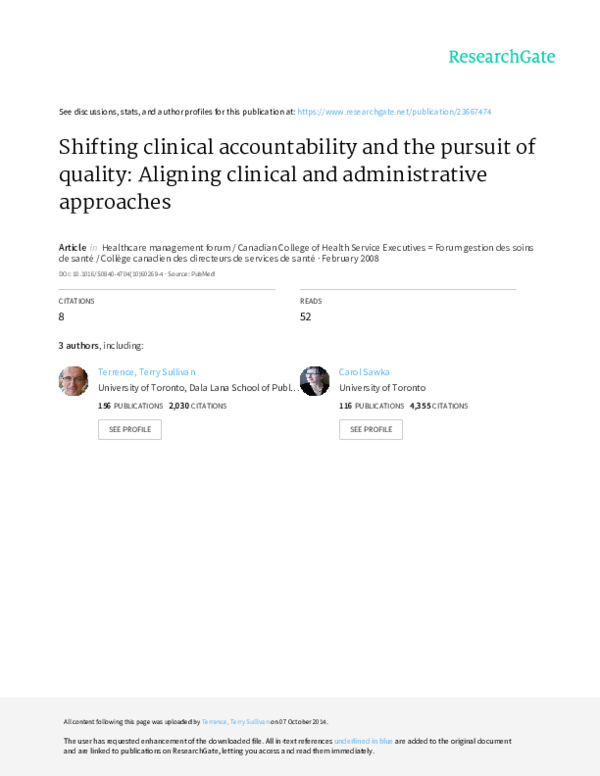 (PDF) Shifting clinical accountability and the pursuit of quality ...