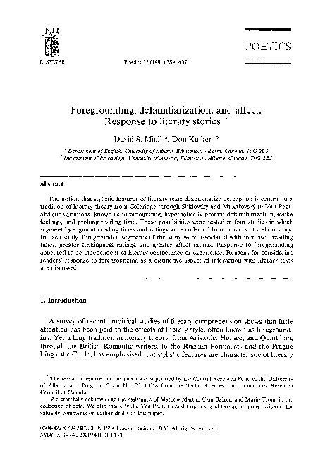 (PDF) Foregrounding, defamiliarization, and affect: Response to ...