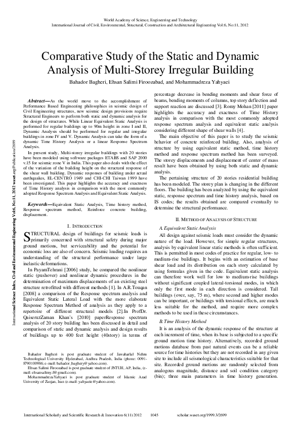 (PDF) Comparative Study of the Static and Dynamic Analysis of Multi Storey Irregular Building