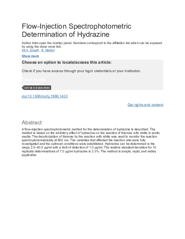 Doc Flow Injection Spectrophotometric Determination Of Hydrazine