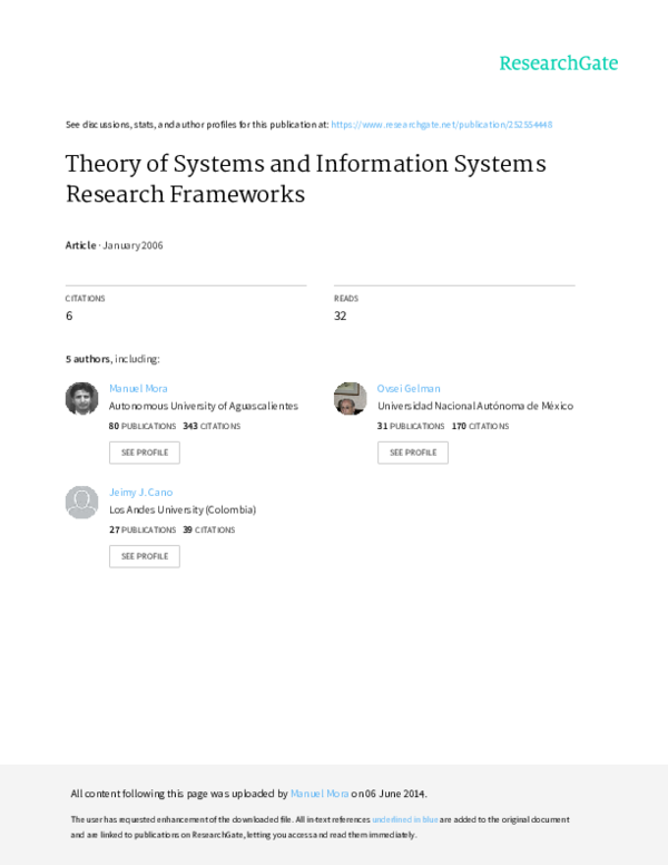 (PDF) Theory of Systems and Information Systems Research Frameworks