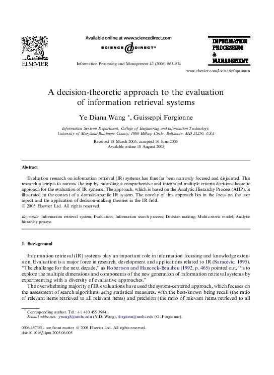 Pdf A Decision Theoretic Approach To The Evaluation Of Information