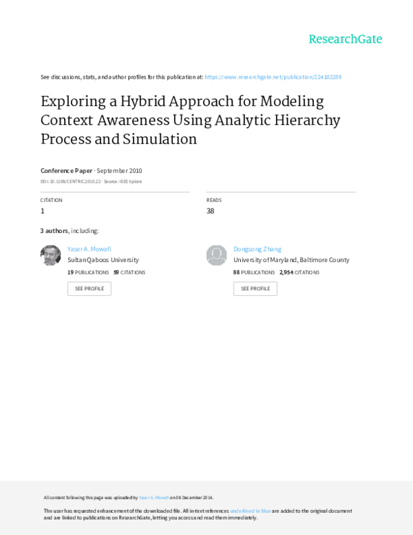(PDF) Exploring a Hybrid Approach for Modeling Context Awareness Using Analytic Hierarchy ...
