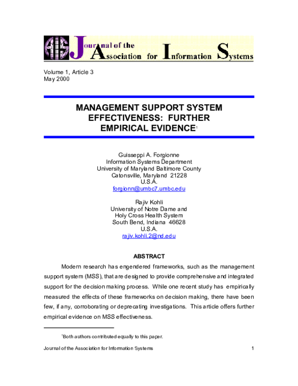 (PDF) Management Support System Effectiveness: Further Empirical Evidence