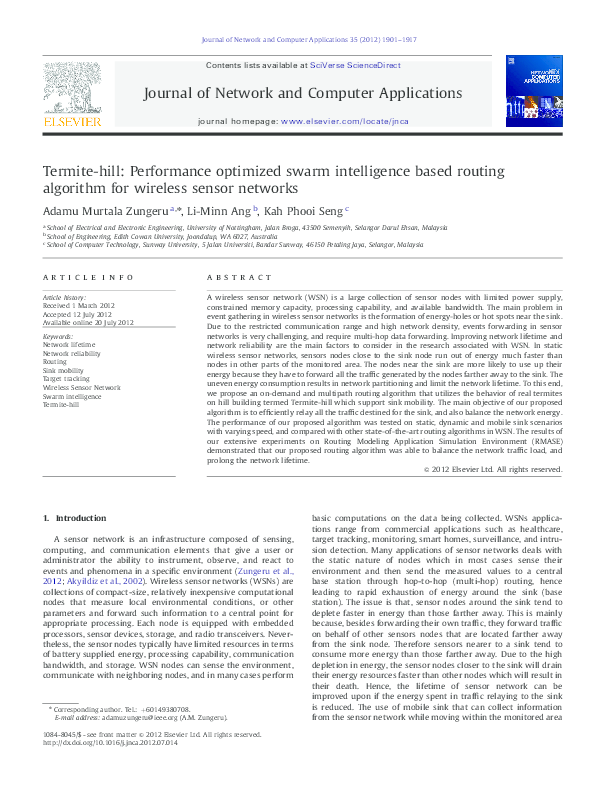Pdf Termite Hill Performance Optimized Swarm Intelligence Based Routing Algorithm For