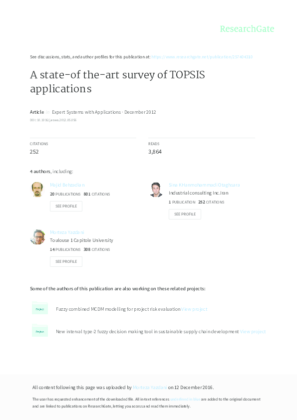 (PDF) A State-of the-art Survey of TOPSIS Applications