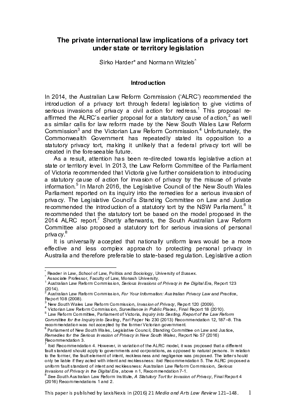 (PDF) The private international law implications of a privacy tort ...