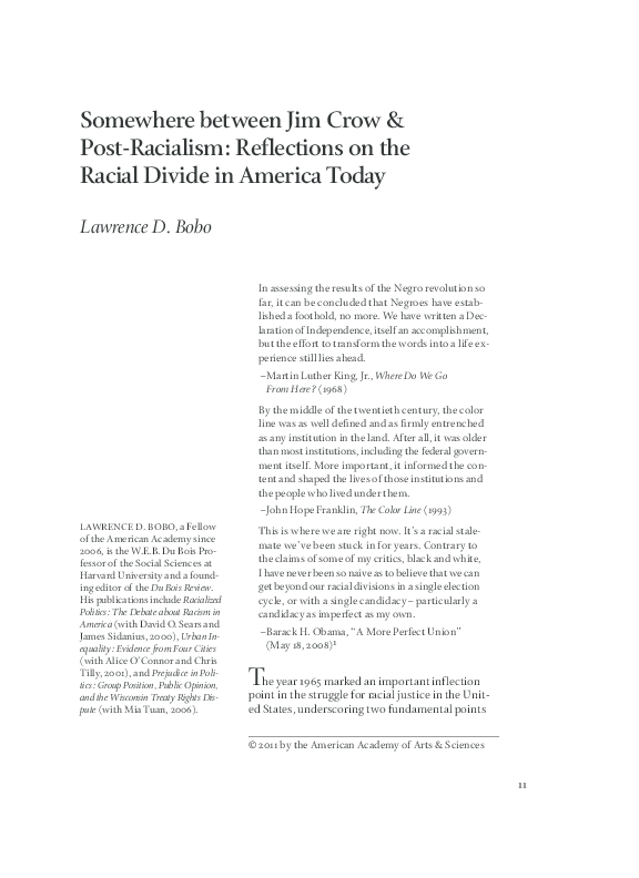 (PDF) Somewhere between Jim Crow & Post-Racialism: Reflections on the ...