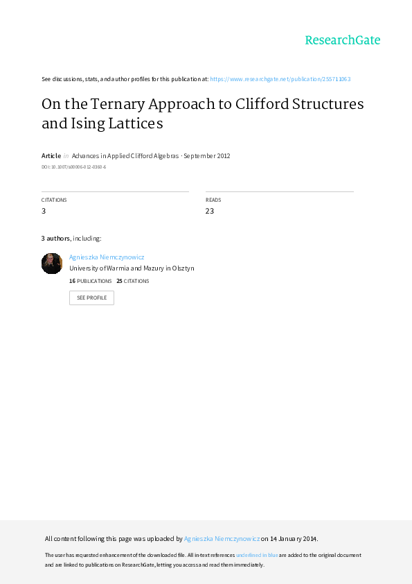(PDF) On the Ternary Approach to Clifford Structures and Ising Lattices