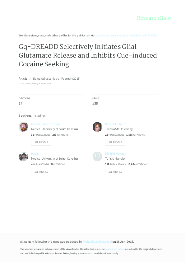 (PDF) Gq-DREADD Selectively Initiates Glial Glutamate Release and ...