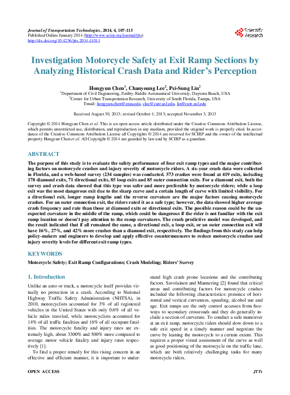 (PDF) Investigation Motorcycle Safety at Exit Ramp Sections by ...