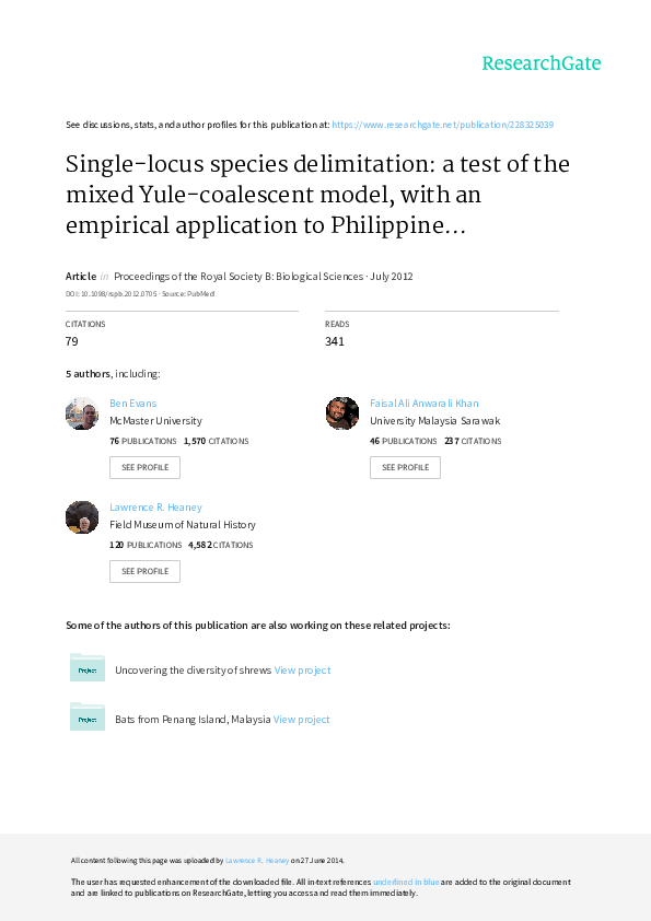 (PDF) Single-locus species delimitation: a test of the mixed Yule ...