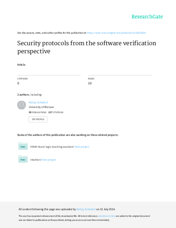 (PDF) Security protocols from the software verification perspective