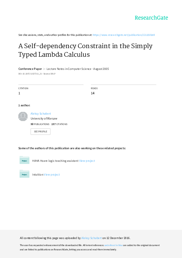(PDF) A Self-dependency Constraint in the Simply Typed Lambda Calculus