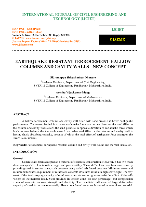 (PDF) EARTHQUAKE RESISTANT FERROCEMENT HALLOW COLUMNS AND CAVITY WALLS ...