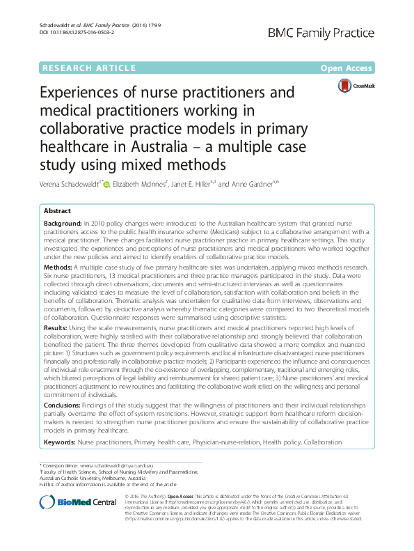 (PDF) Experiences of nurse practitioners and medical practitioners ...