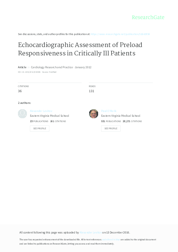 (PDF) Echocardiographic Assessment of Preload Responsiveness in ...