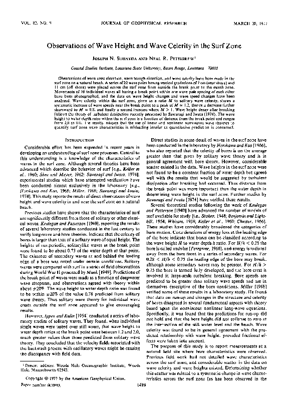 (PDF) Observations of wave height and wave celerity in the surf zone