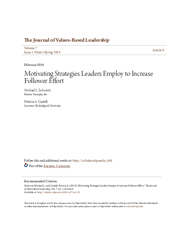 (PDF) Motivating Strategies Leaders Employ to Increase Follower Effort