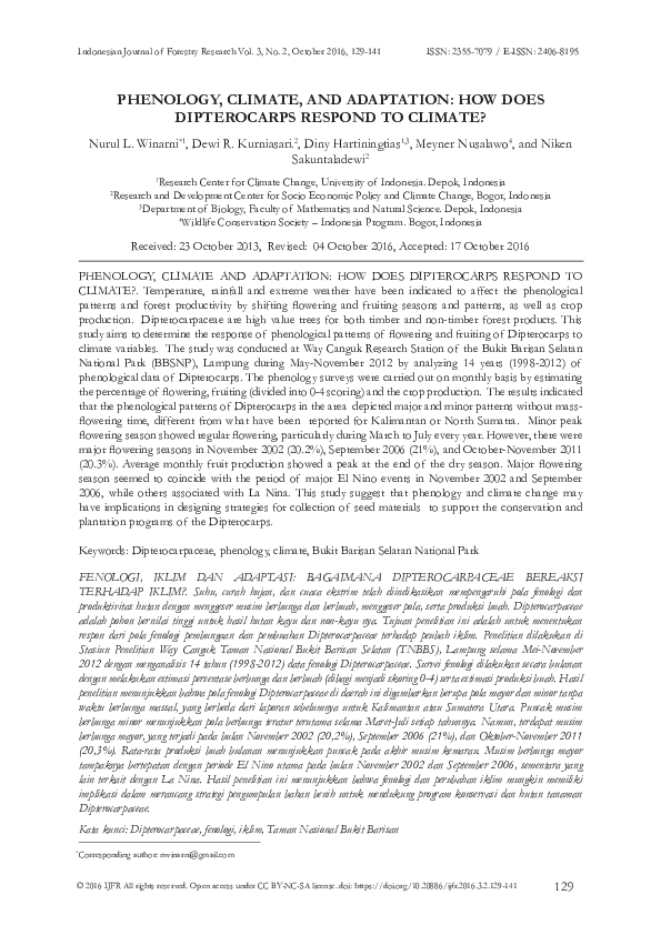 (PDF) PHENOLOGY, CLIMATE, AND ADAPTATION: HOW DOES DIPTEROCARPS RESPOND ...