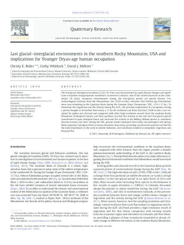 (PDF) Last glacial–interglacial environments in the southern Rocky ...