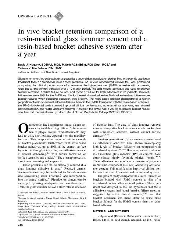 (PDF) In vivo bracket retention comparison of a resin-modified glass ...
