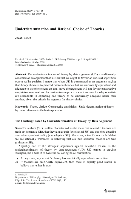 (PDF) Underdetermination and Rational Choice of Theories